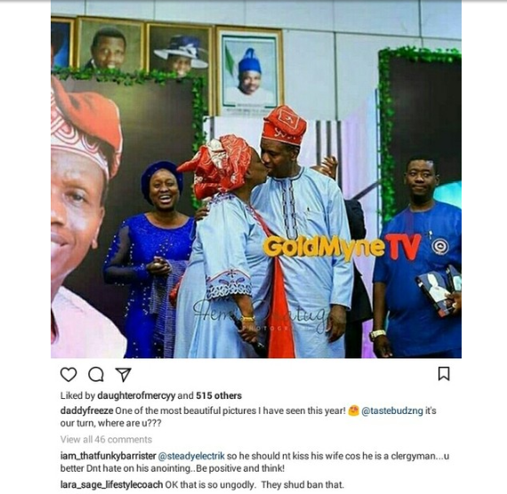 Daddy Freeze reacts to Pastor Adeboye kissing his wife, Foluke in ...